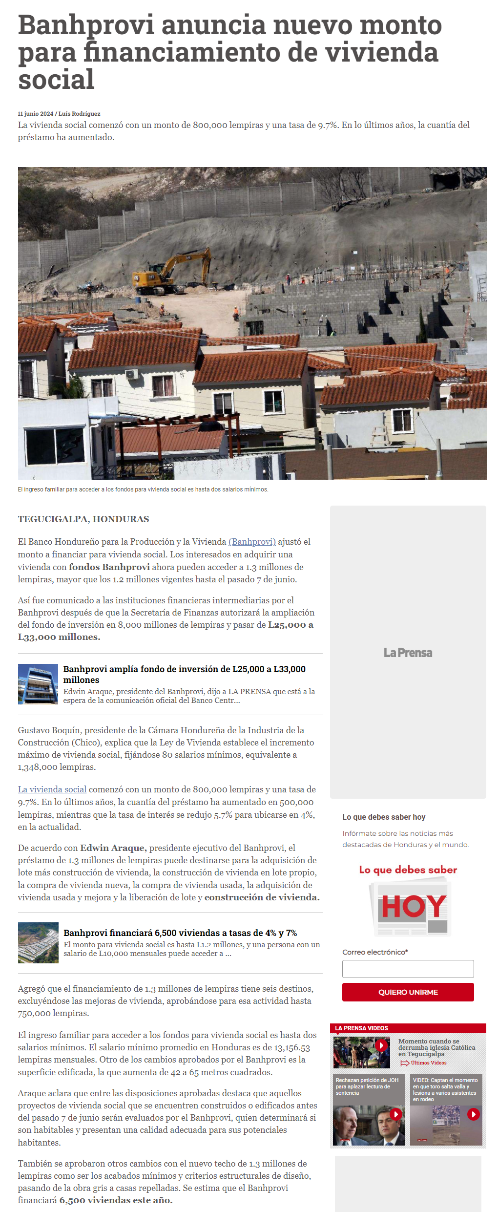 SEPROC - BANHPROVI ANUNCIA NUEVO MONTO PARA FINANCIAMIENTO DE VIVIENDA SOCIAL